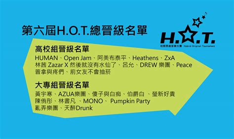 Hot 原創音樂大賽 【第六屆hot校際原創音樂大賽】總決賽晉級名單 經過了徵件初選、北南區複賽