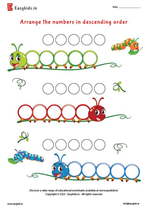 Descending Order Worksheet Template