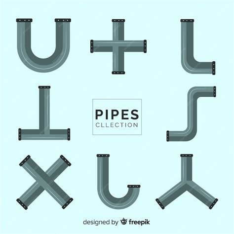 평면 디자인 금속 파이프 라인 세트 무료 벡터