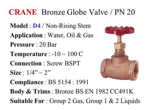 Bronze Globe Valve Crane D4 Screw Bspt Pn 20 Gamako Ekakarsa
