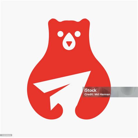 곰 종이 비행기 로고 부정적인 공간 벡터 템플릿 곰 들고 종이 비행기 기호 개념에 대한 스톡 벡터 아트 및 기타 이미지 개념