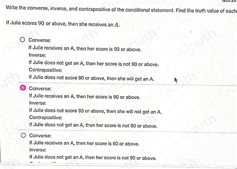 solved write the converse inverse and contrapositive of the conditional statement find the