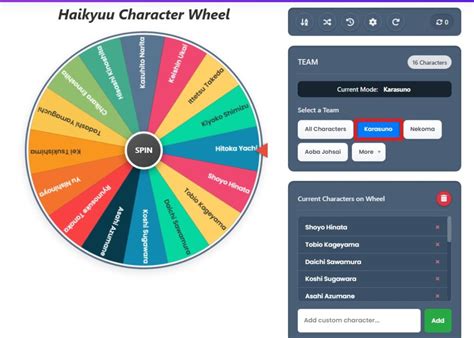 Haikyuu Characters Wheel Spin To Pick From 75 Players