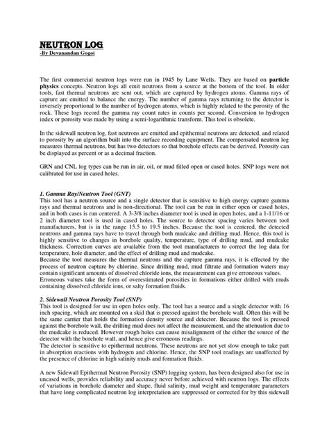 The Neutron Porosity Log Pdf Neutron Porosity