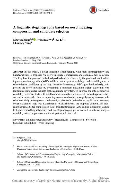 A Linguistic Steganography Based On Word Indexing Compression And Candidate Selection Request Pdf