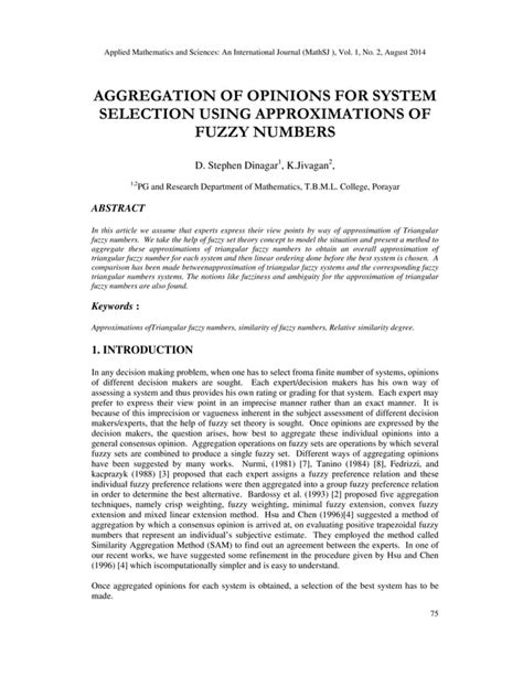 Aggregation Of Opinions For System Selection Using Approximations Of