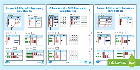 👉 Y3 Maths Column Addition With Regrouping Using Base Ten
