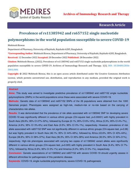 Pdf Prevalence Of Rs11385942 And Rs657152 Single Nucleotide Polymorphisms In The World