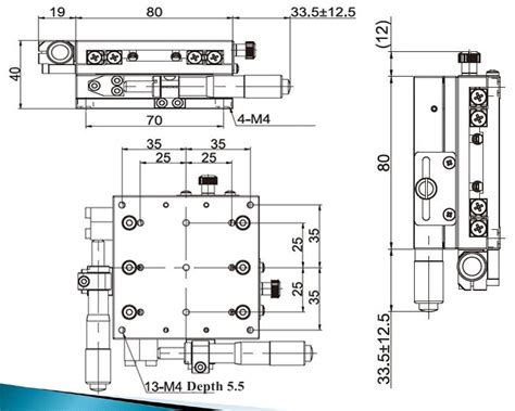 Xyz 3 Axis Manual Linear Stage 80x80mm Micrometer Linear Stage W