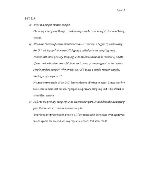 1 2 Exercise Simple Random Sampling Psy 223 Smart 1 Psy 223 A What