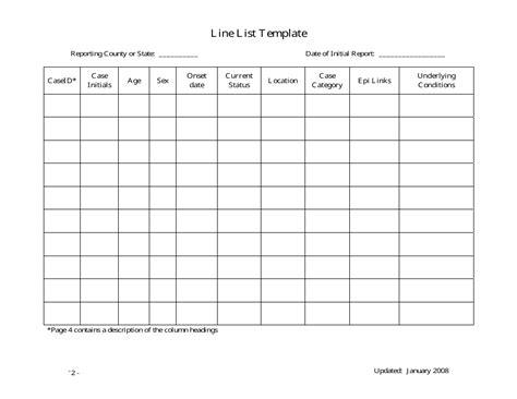 Line List Template Download Printable PDF Templateroller