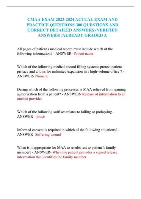 Cmaa Exam Actual Exam And Practice Questions 300 Questions And Correct Detailed Answers