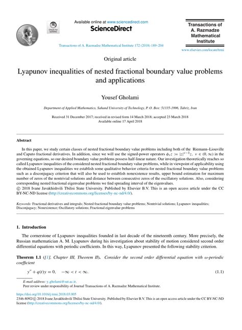 Pdf Lyapunov Inequalities Of Nested Fractional Boundary Value Problems And Applications