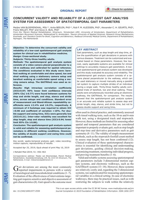 Pdf Concurrent Validity And Reliability Of A Low Cost Gait Analysis