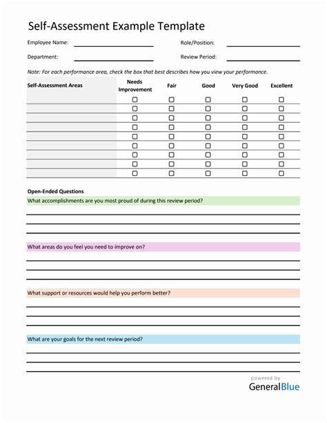 Free Excel Self Assessment Templates