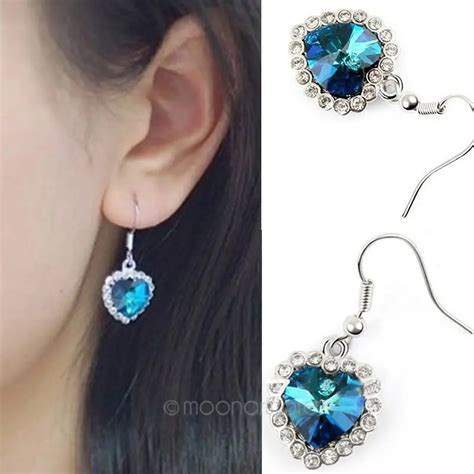 Классические серьги подвески из сплава с кристаллами Love Titanic Голубое сердце океана купить