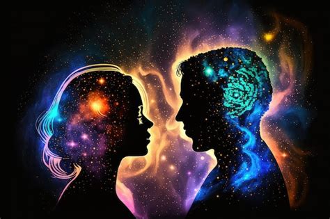 Premium Ai Image Astral Body Man And Woman Silhouettes Face To Face Neural Network Ai
