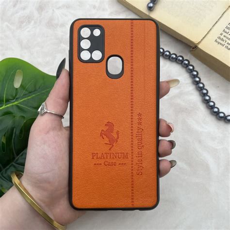 قاب گوشی A21s سامسونگ چرمی دور سیلیکونی طرح Platinum محافظ لنز دار