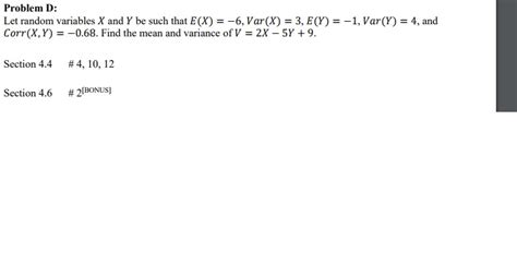 Solved Problem D Let Random Variables X And Y Be Such That Chegg Com