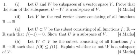 solved 1 i let u and w be subspaces of a vector space v