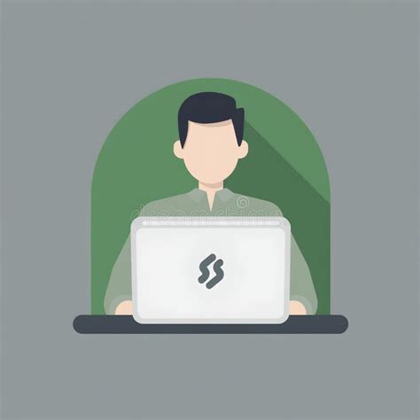 Flat Design Software Developer Icon With Laptop Code Symbol In Gray And Green Stock Illustration