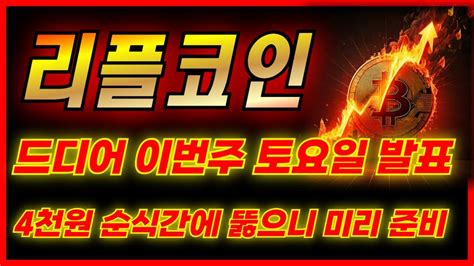 리플코인 드디어 이번주 토요일 중대발표입니다 4천원 순식간에 뚫으니 미리 준비하세요 Youtube