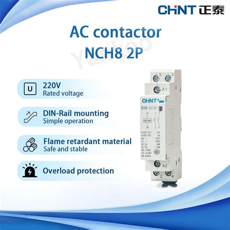 Chint Mini Single Phase Ac Contactor 220v Din Rail Mounting Nch8 Two Normally Open 2p 20a 25a