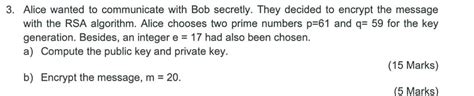 solved alice wanted to communicate with bob secretly ﻿they