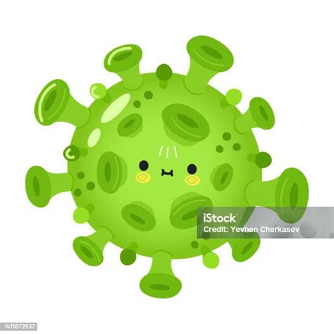 귀여운 재미있는 바이러스 캐릭터 벡터 손으로 그린 만화 카와이 캐릭터 일러스트 레이 션 아이콘 흰색 배경에 고립되어 있습니다 바이러스 문자 개념 0명에 대한 스톡 벡터 아트