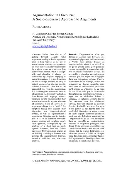 Pdf Argumentation In Discourse A Socio Discursive Approach To Arguments