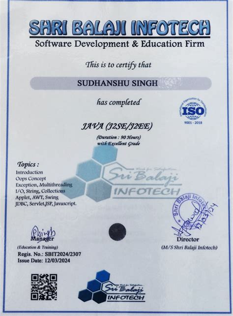 Java Learning Achievement Sudhanshu Singh