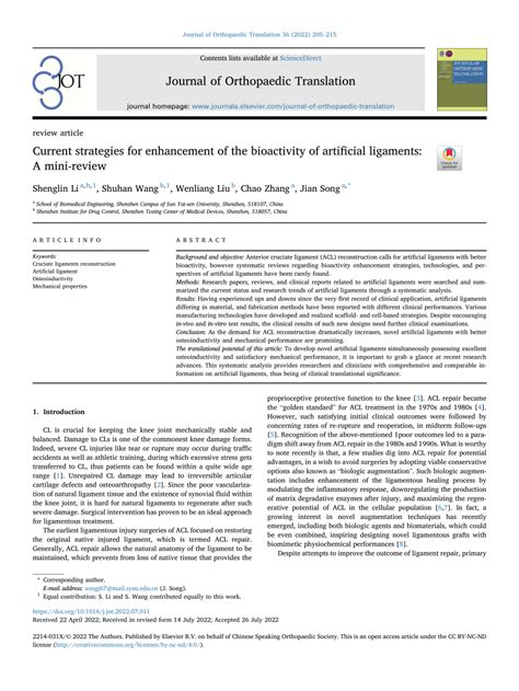 Pdf Current Strategies For Enhancement Of The Bioactivity Of Artificial Ligaments A Mini Review