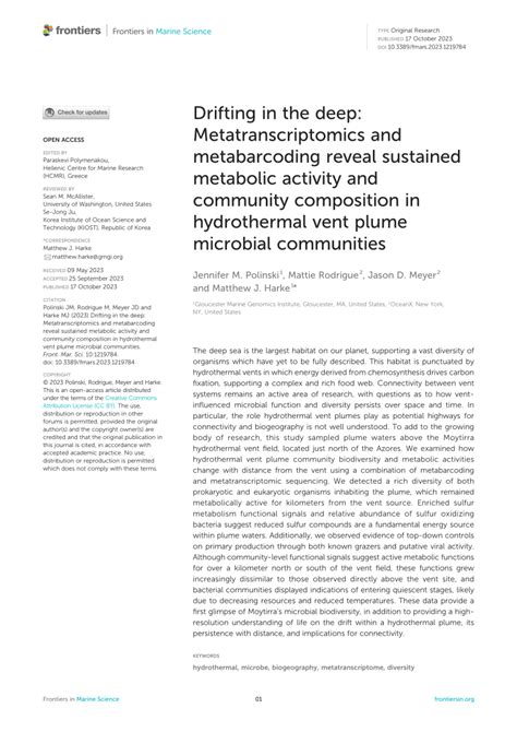 Pdf Drifting In The Deep Metatranscriptomics And Metabarcoding Reveal Sustained Metabolic