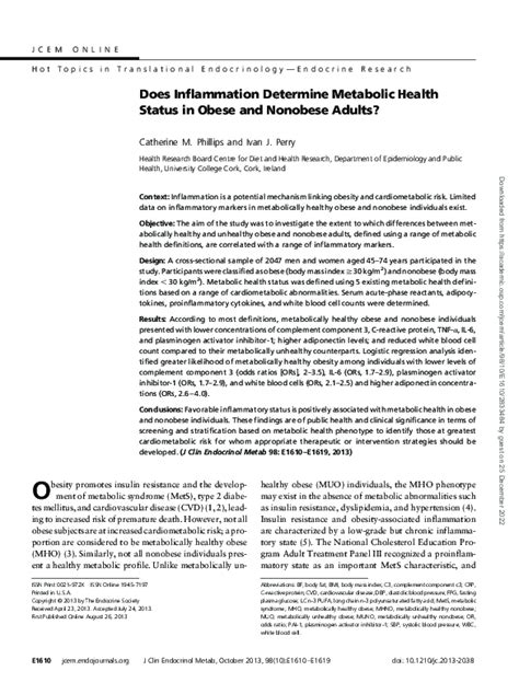 Pdf Does Inflammation Determine Metabolic Health Status In Obese And