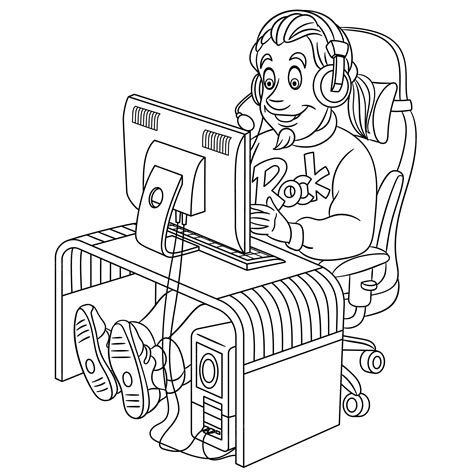 Premium Vector Funny Computer Programmer Or Gamer People Professions Cartoon Coloring Book