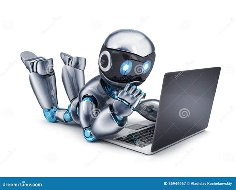 Ai Robot Working With Laptop Generate By Ai Stock Image