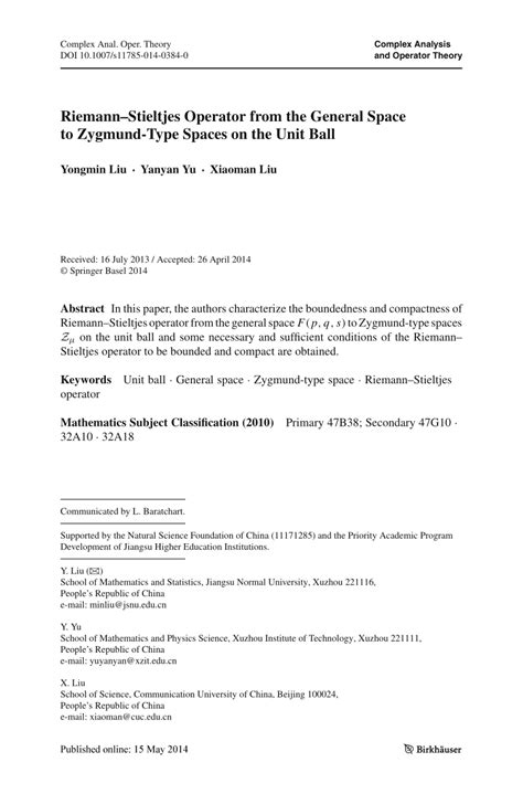Pdf Riemann Stieltjes Operator From The General Space To Zygmund Type