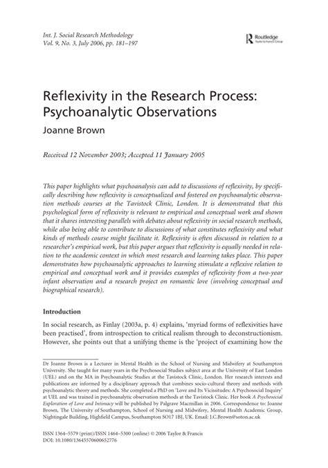 Pdf Reflexivity In The Research Process Psychoanalytic Observations
