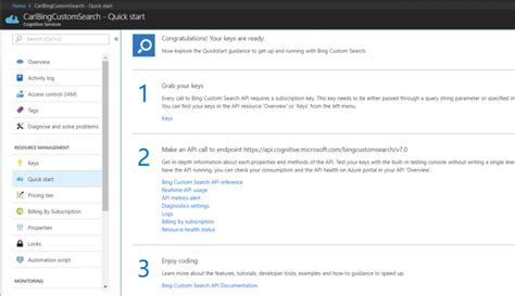 Getting A Bing Custom Search API Key In Azure Portal Carl De Souza