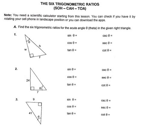Solved The Six Trigonometric Ratios Soh Cah Toa Note You Need A