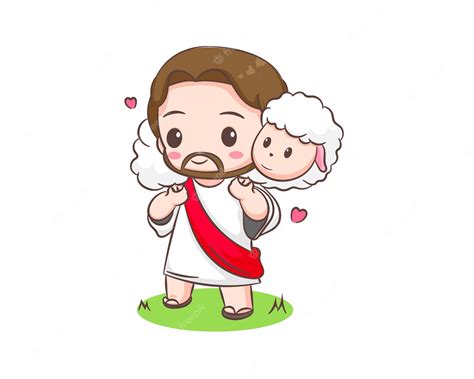 Premium Vector Cute Jesus Christ And The Sheep Cartoon Character