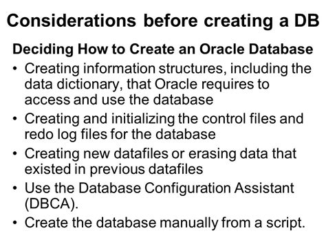 Creating An Oracle Database Considerations Before Creating A Db