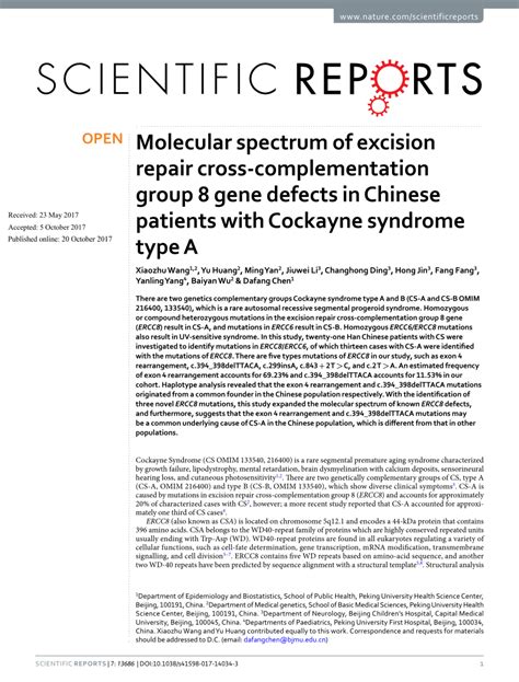 Pdf Molecular Spectrum Of Excision Repair Cross Complementation Group 8 Gene Defects In