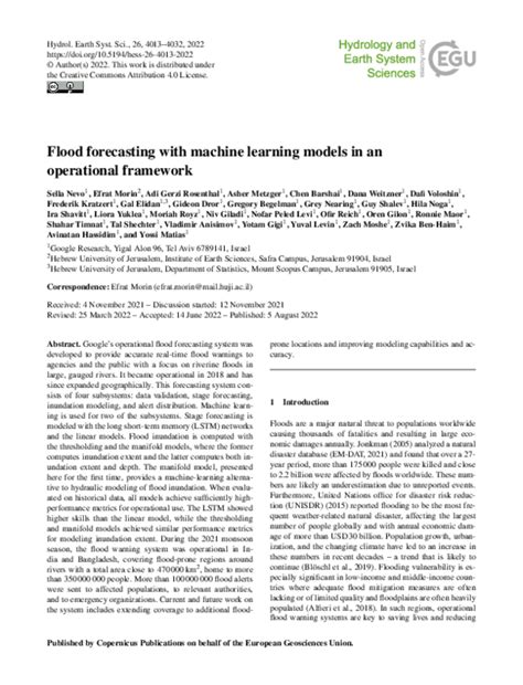 Pdf Flood Forecasting With Machine Learning Models In An Operational Framework