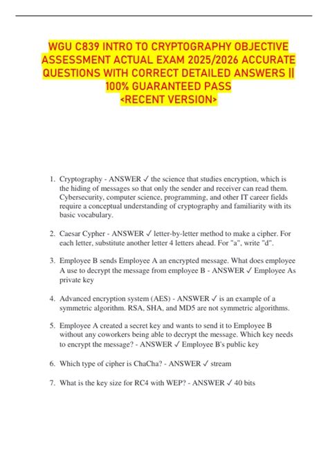 Wgu C839 Intro To Cryptography Objective Assessment Actual Exam 2025 2026 Accurate Questions