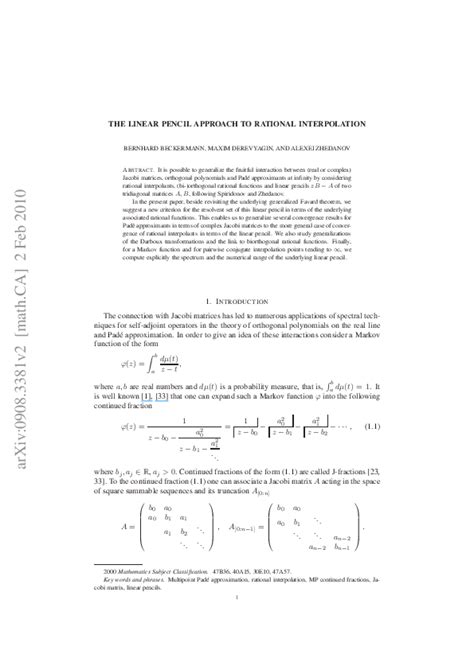 Pdf The Linear Pencil Approach To Rational Interpolation