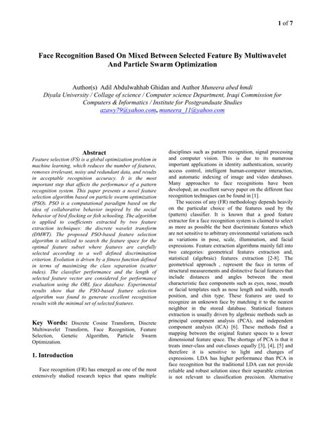 Pdf Face Recognition Based On Mixed Between Selected Feature By