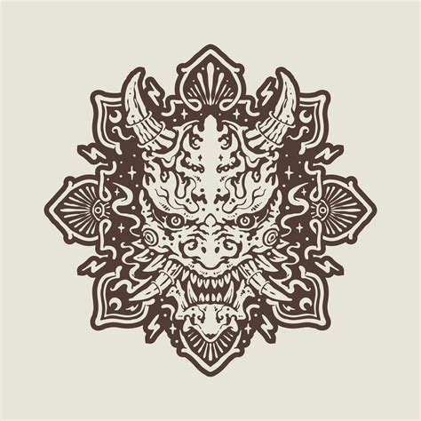 Oni Ghost Black White Hand Drawn Illustration 12473072 Vector Art At Vecteezy