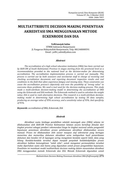 Pdf Multiattribute Decision Making Penentuan Akreditasi Dokumentips