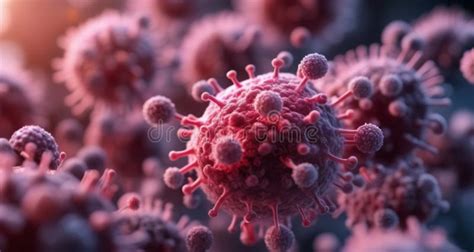 Viral Particles In A Microscopic View Illustrating The Complexity Of Infectious Agents Stock